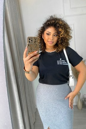 Tshirt Gola Lurex Eu Sou Filha ,Sou Amada - Preto